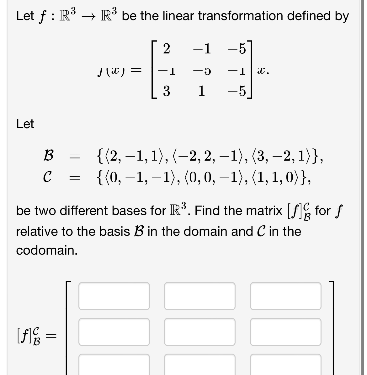 Solved Let f:R3→R3 ﻿be the linear transformation defined | Chegg.com