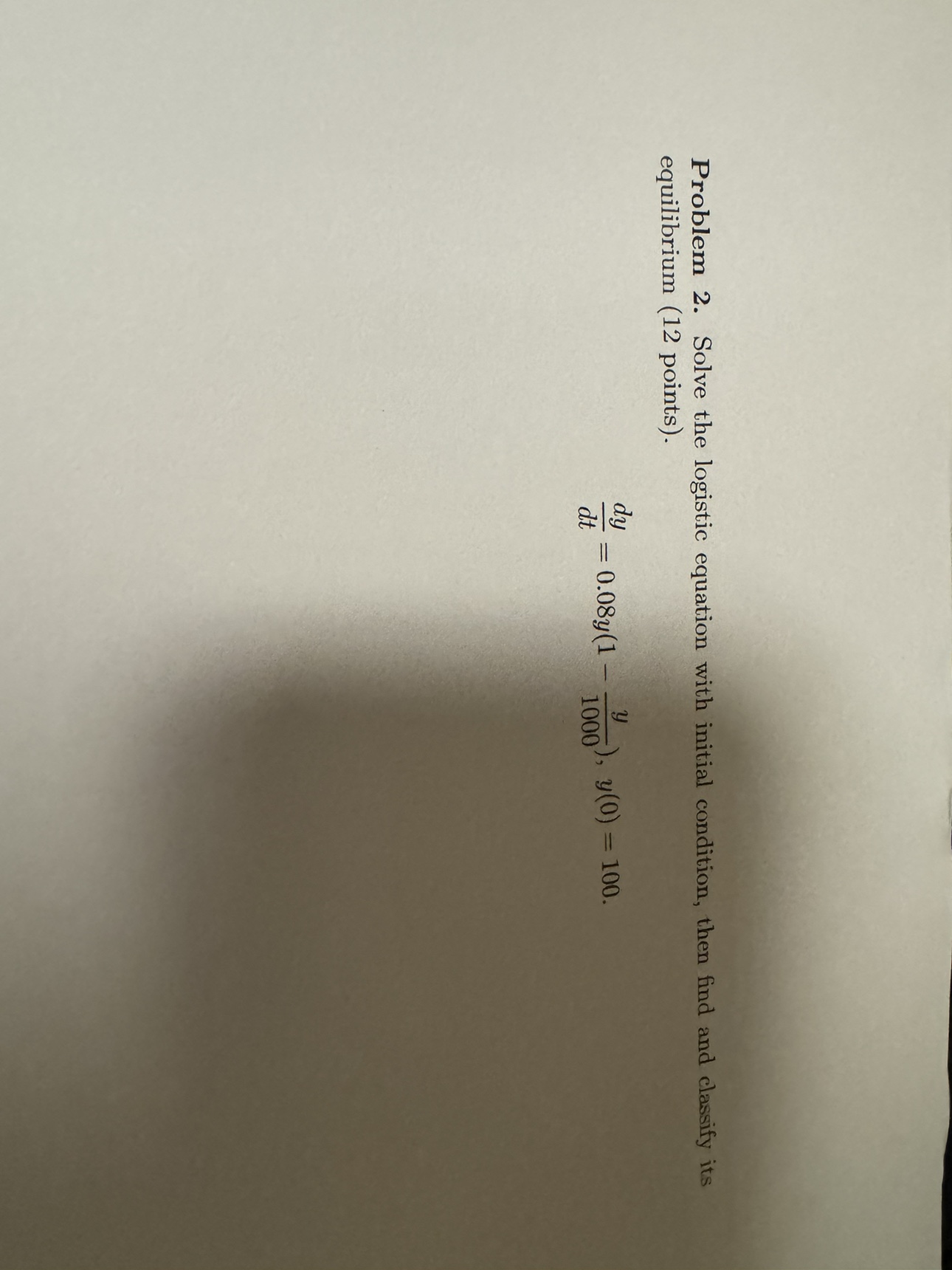 Solved Problem 2. ﻿Solve the logistic equation with initial | Chegg.com