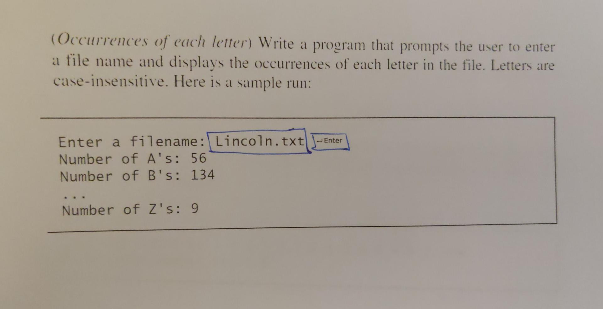 Solved (Occurrences of each letter) Write a program that | Chegg.com