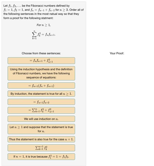 Solved Let fi, f2.... be the Fibonacci numbers defined by fi | Chegg.com