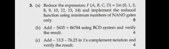 Solved 3. (a) Reduce the expression; F(A,B,C,D)=Σm(0,1,2, | Chegg.com