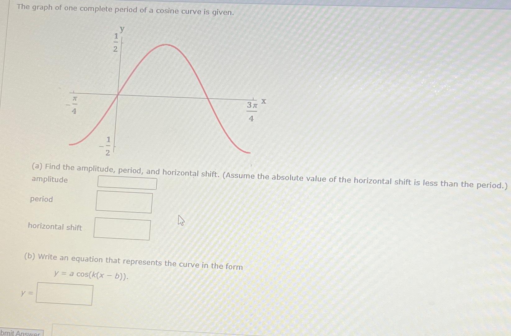 Solved The graph of one complete period of a cosine curve is | Chegg.com