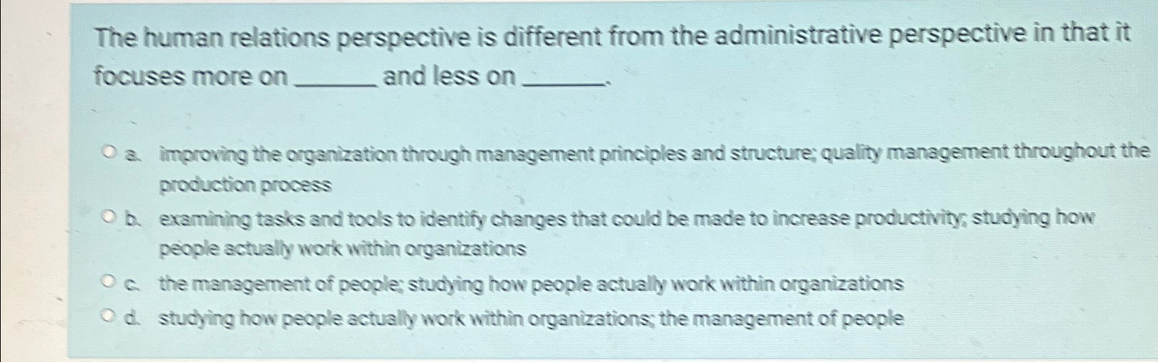 Solved The human relations perspective is different from the | Chegg.com