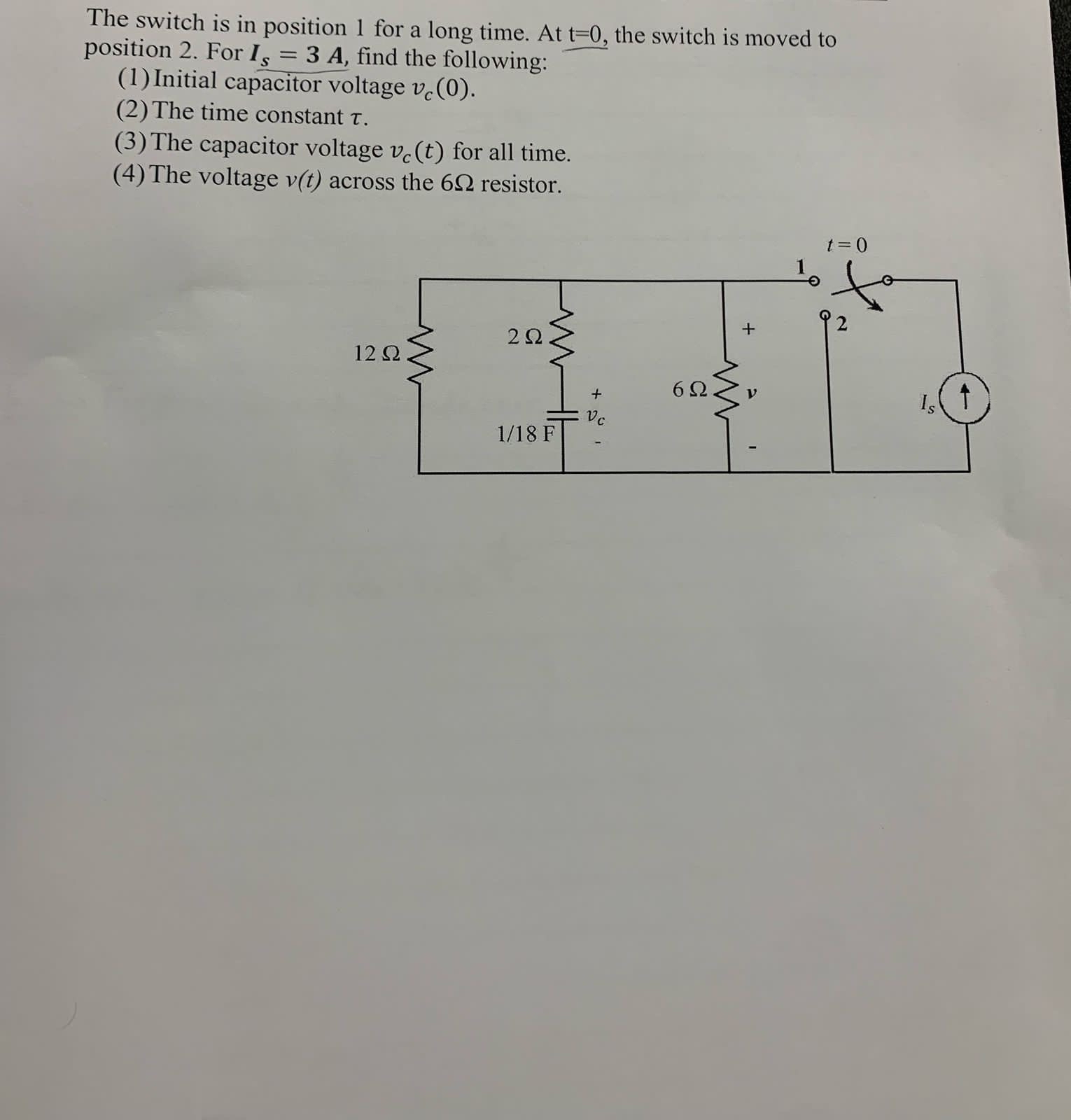 Solved The switch is in position 1 ﻿for a long time. At t=0, | Chegg.com