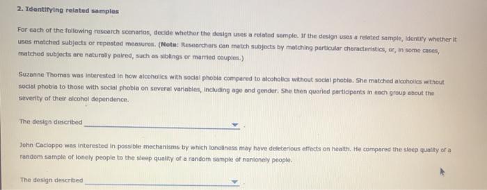 Solved 2. Identifying related samples For each of the | Chegg.com