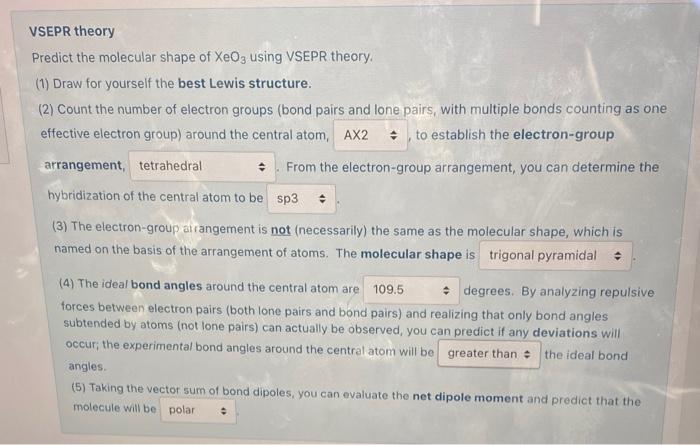 Solved VSEPR theory Predict the molecular shape of XeO3 | Chegg.com