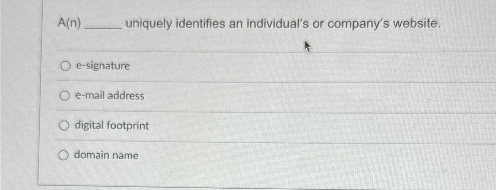 Solved A(n) ﻿uniquely identifies an individual's or | Chegg.com