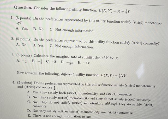 Solved Do the preferences represented by this utility | Chegg.com