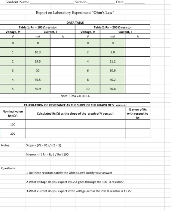 Solved Student Name Section Date Report on Laboratory | Chegg.com
