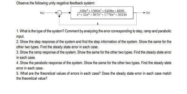 Solved Observe the following unity negative feedback system: | Chegg.com