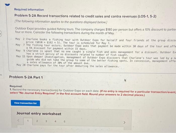 Solved Required information Problem 5-2A Record transactions | Chegg.com