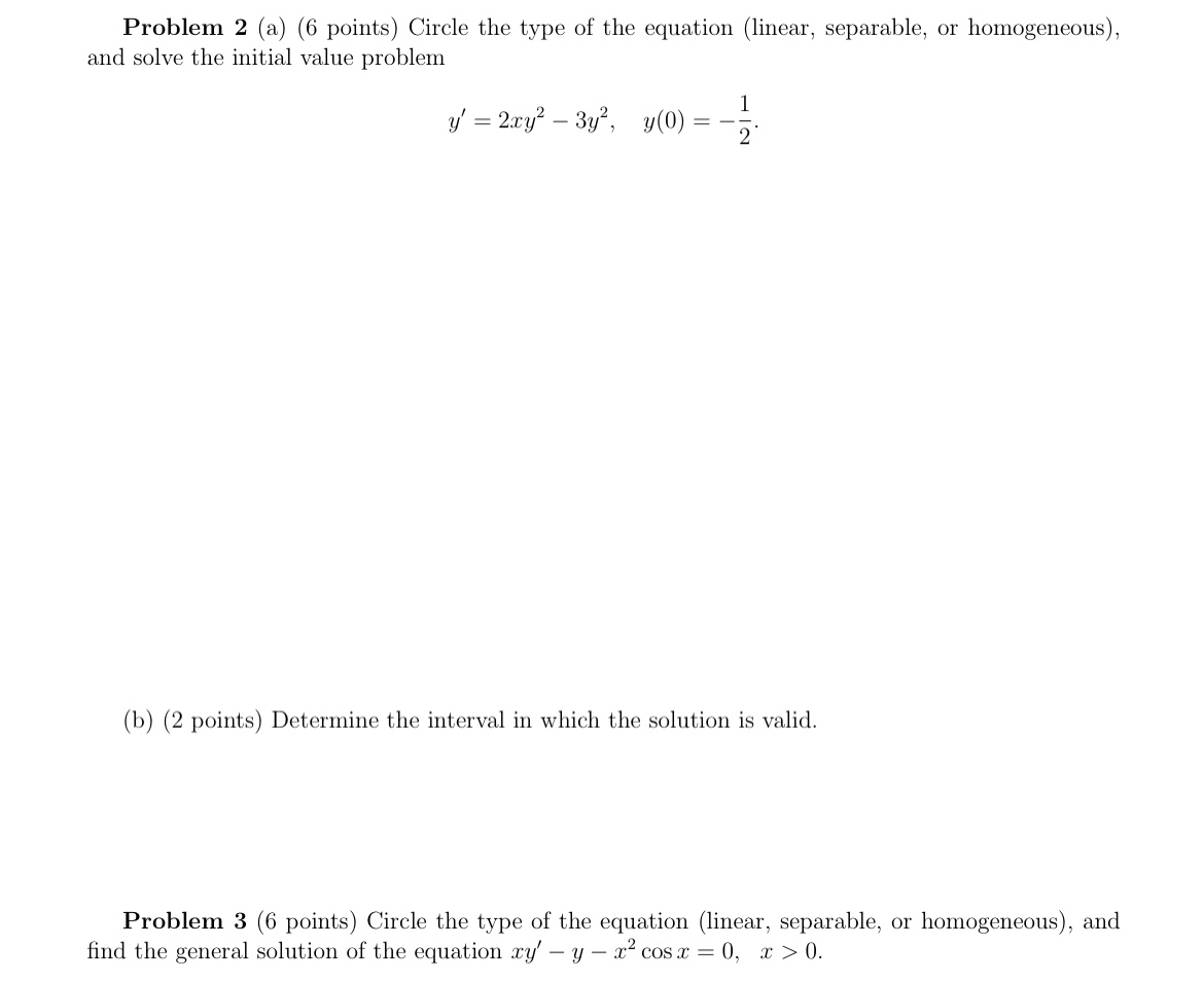 Solved Problem 2 (a) (6 ﻿points) ﻿Circle the type of the | Chegg.com