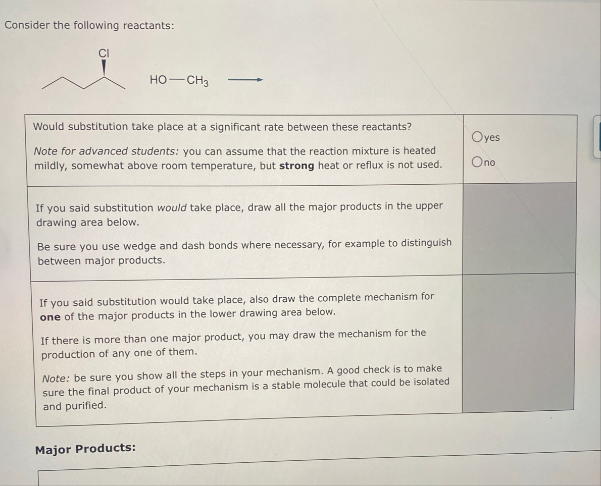 Solved Consider the following reactants:Would substitution | Chegg.com