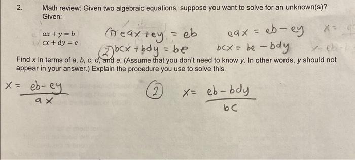 Solved 2. Math review: Given two algebraic equations, | Chegg.com