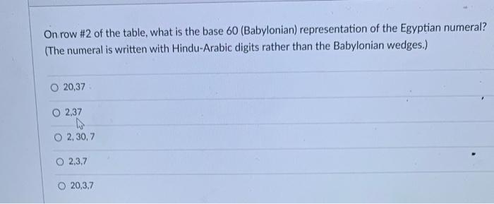 Solved On row #3 of the table, what is the base 60 | Chegg.com