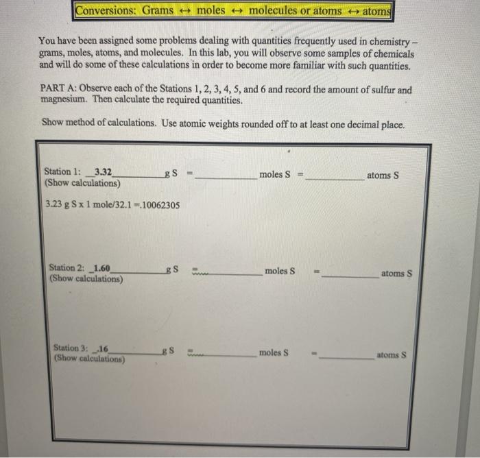 Solved Conversions: Grams moles molecules or atoms atoms You | Chegg.com