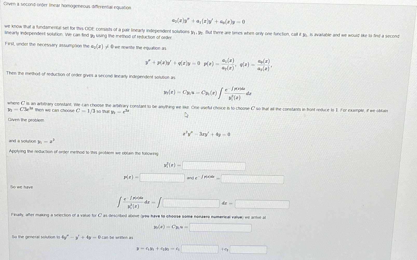 Solved Given a second order linear homogeneous differential | Chegg.com