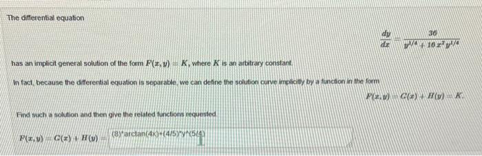 Solved The differential equation dxdy−v1/4+10x7y1/436 has an | Chegg.com