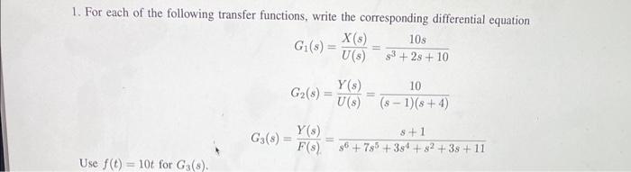Solved 1. For each of the following transfer functions, | Chegg.com