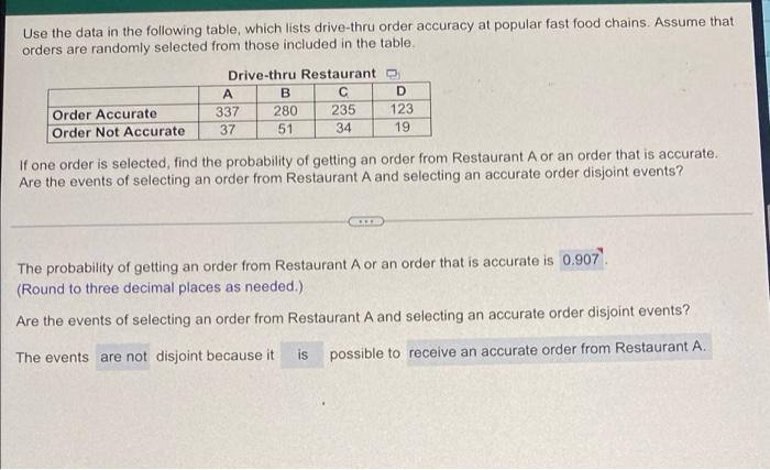 Solved the probability of gettinf an order from restaurant A | Chegg.com