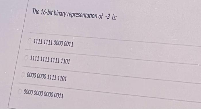 Solved The 16 Bit Binary Representation Of −3 Is 
