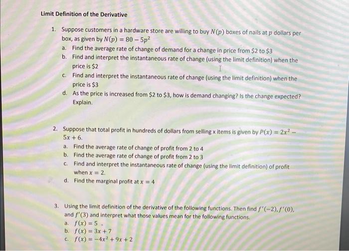 Solved Limit Definition of the Derivative 1. Suppose | Chegg.com