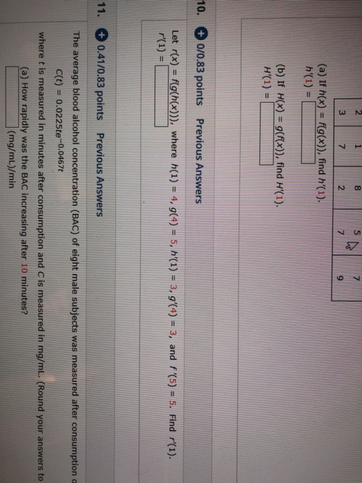 Solved (a) If h(x) = f(g(x)), find h(1). h() = (b) If H(X) = | Chegg.com