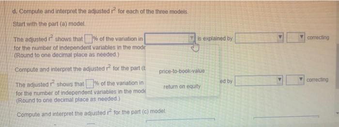 Solved drop down box options are (Price/Book Value Ratio, | Chegg.com