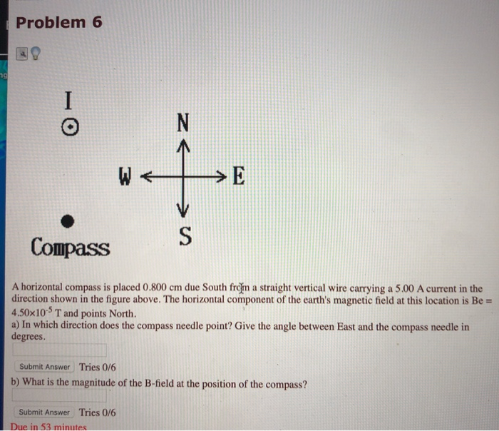 Solved Problem 6 WAE Compass A horizontal compass is placed | Chegg.com