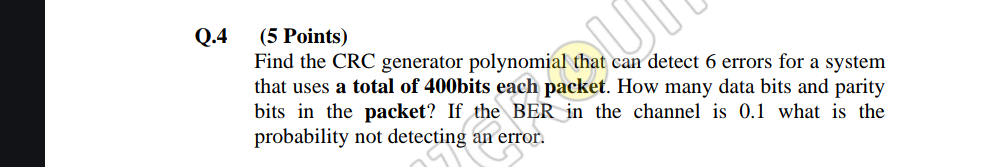 Solved Q. 4 (5 ﻿Points)Find the CRC generator polynomial | Chegg.com