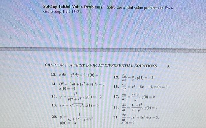 Solved Solving Initial Value Problems. Solve the initial | Chegg.com