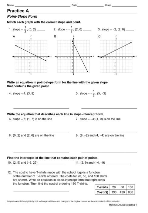 Solved Date Class Name Practice A Point-Slope Form Match | Chegg.com Solved Date Class Name Practice A Point-Slope Form Match | Chegg.com