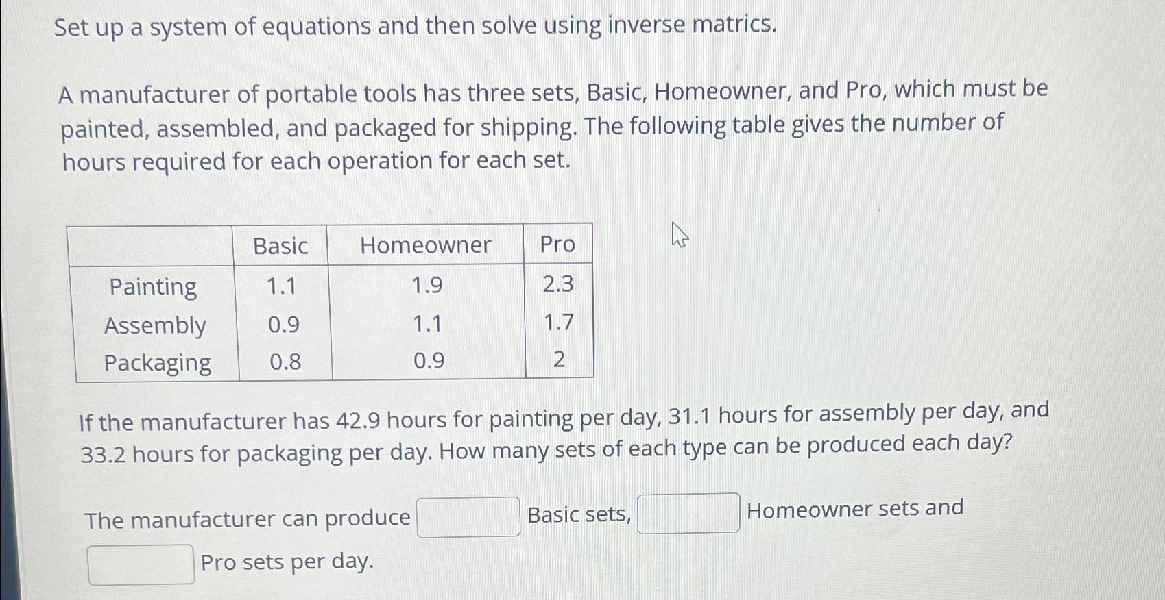 Solved Set up a system of equations and then solve using | Chegg.com
