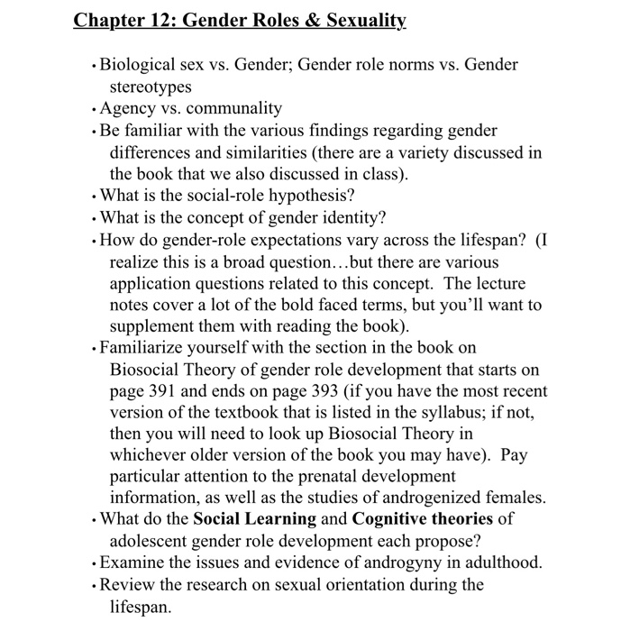 Chapter 12: Gender Roles & Sexuality · Biological sex | Chegg.com