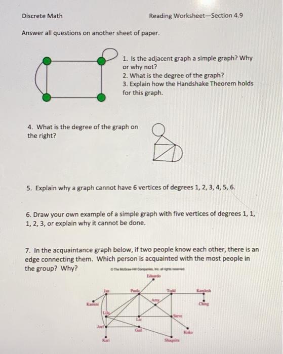 Solved Discrete Math Reading Worksheet-Section 4.9 Answer | Chegg.com