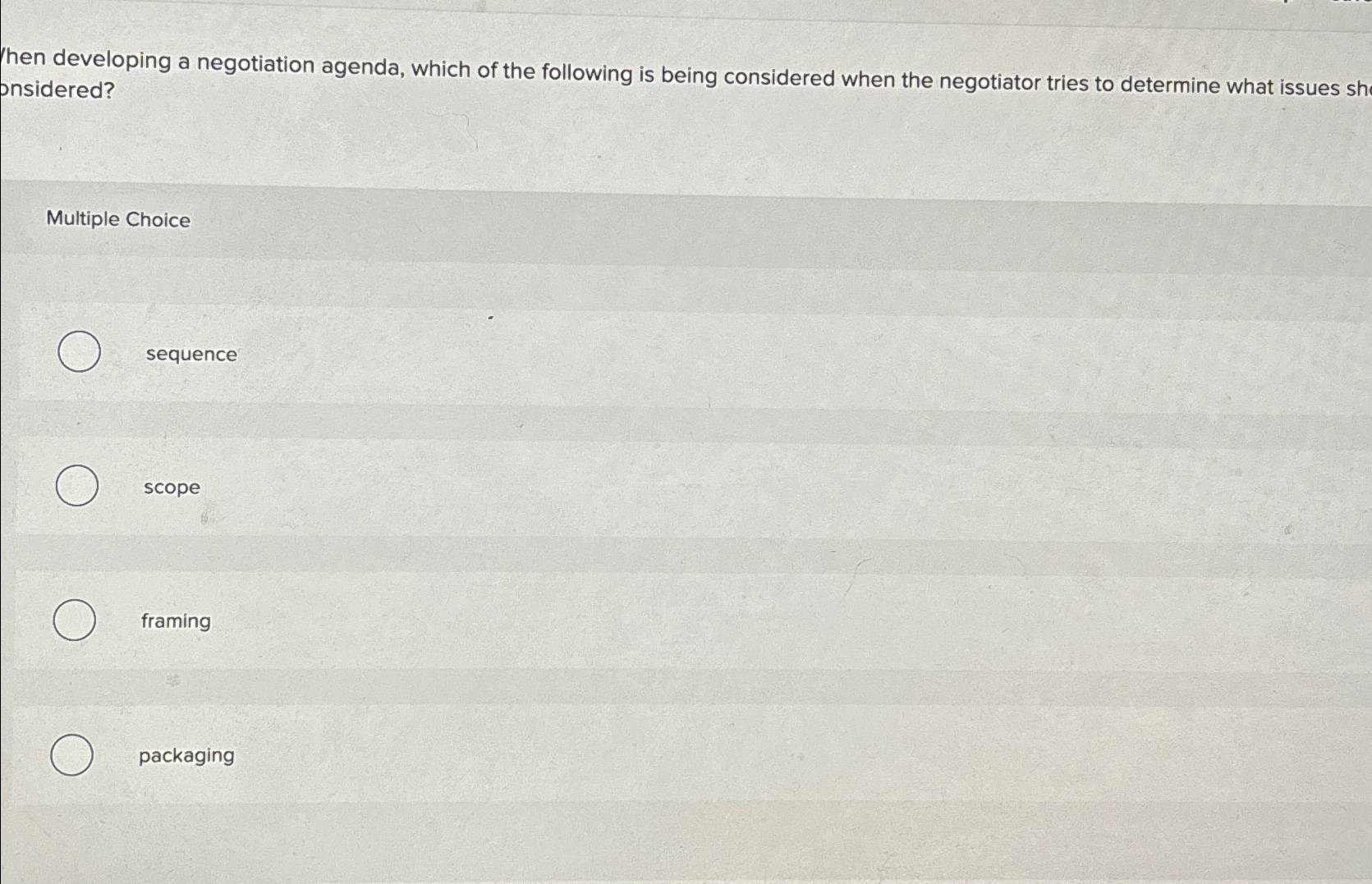 Solved Then developing a negotiation agenda, which of the | Chegg.com