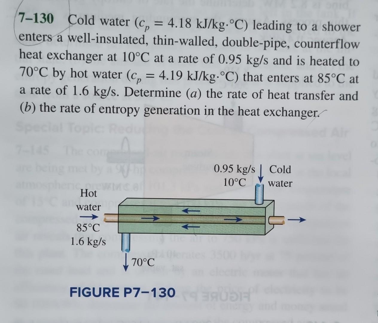 Solved 7-130 Cold water (c, = 4.18 kJ/kg-°C) leading to a | Chegg.com