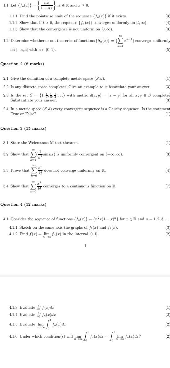 Solved 1.1 Let {fn(x)}={1+nxnx},x∈R and x≥0. 1.1.1 Find the | Chegg.com