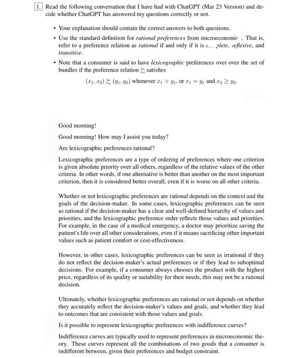 Solved 1. Read the following conversation that I have had | Chegg.com