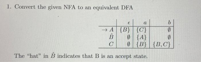 Solved 1. Convert the given NFA to an equivalent DFA The | Chegg.com