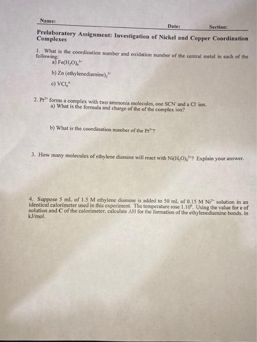 Solved Name: Date: Section: Prelaboratory Assignment: | Chegg.com