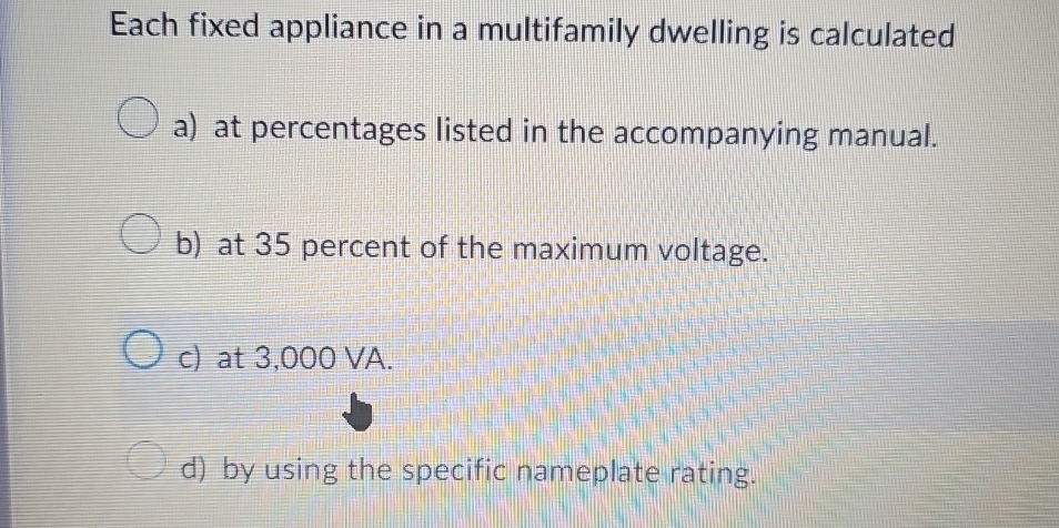 Solved Each fixed appliance in a multifamily dwelling is | Chegg.com