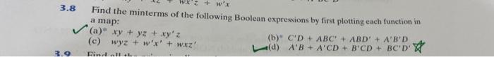 Solved 2 w 3.8 Find the minterms of the following Boolean | Chegg.com