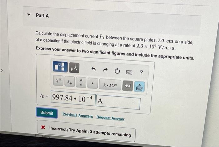 Solved Part A Calculate the displacement current Ip between | Chegg.com