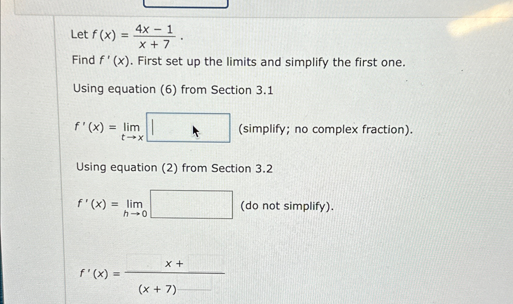 Solved Let F X 4x 1x 7 Find F X ﻿first Set Up The Limits