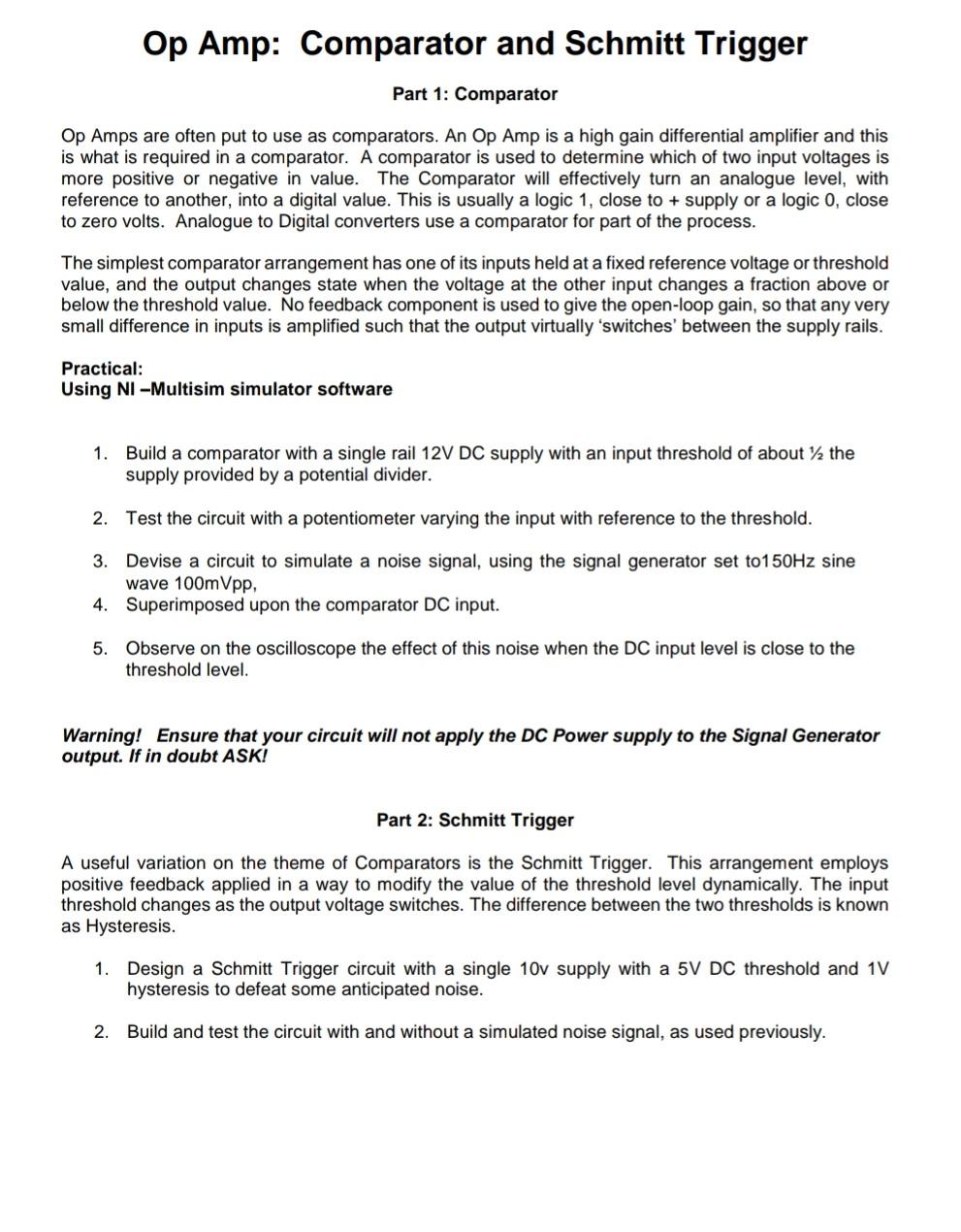 Op Amp: Comparator and Schmitt Trigger Part 1: | Chegg.com