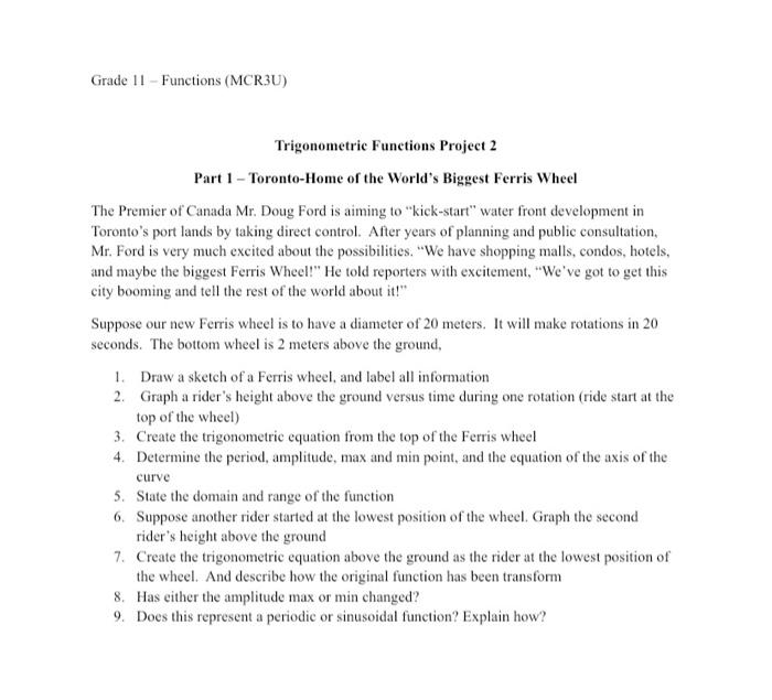 Solved Trigonometric Functions Project 2 Part 1 - | Chegg.com