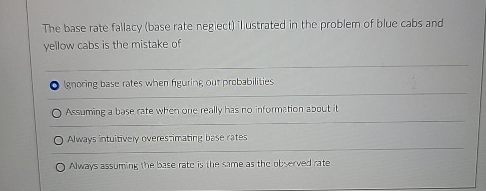 The base rate fallacy (base rate neglect) | Chegg.com