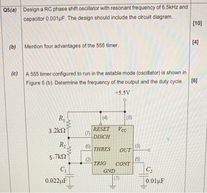 Solved Q5(a) Design a RC phase shift oscillator with | Chegg.com
