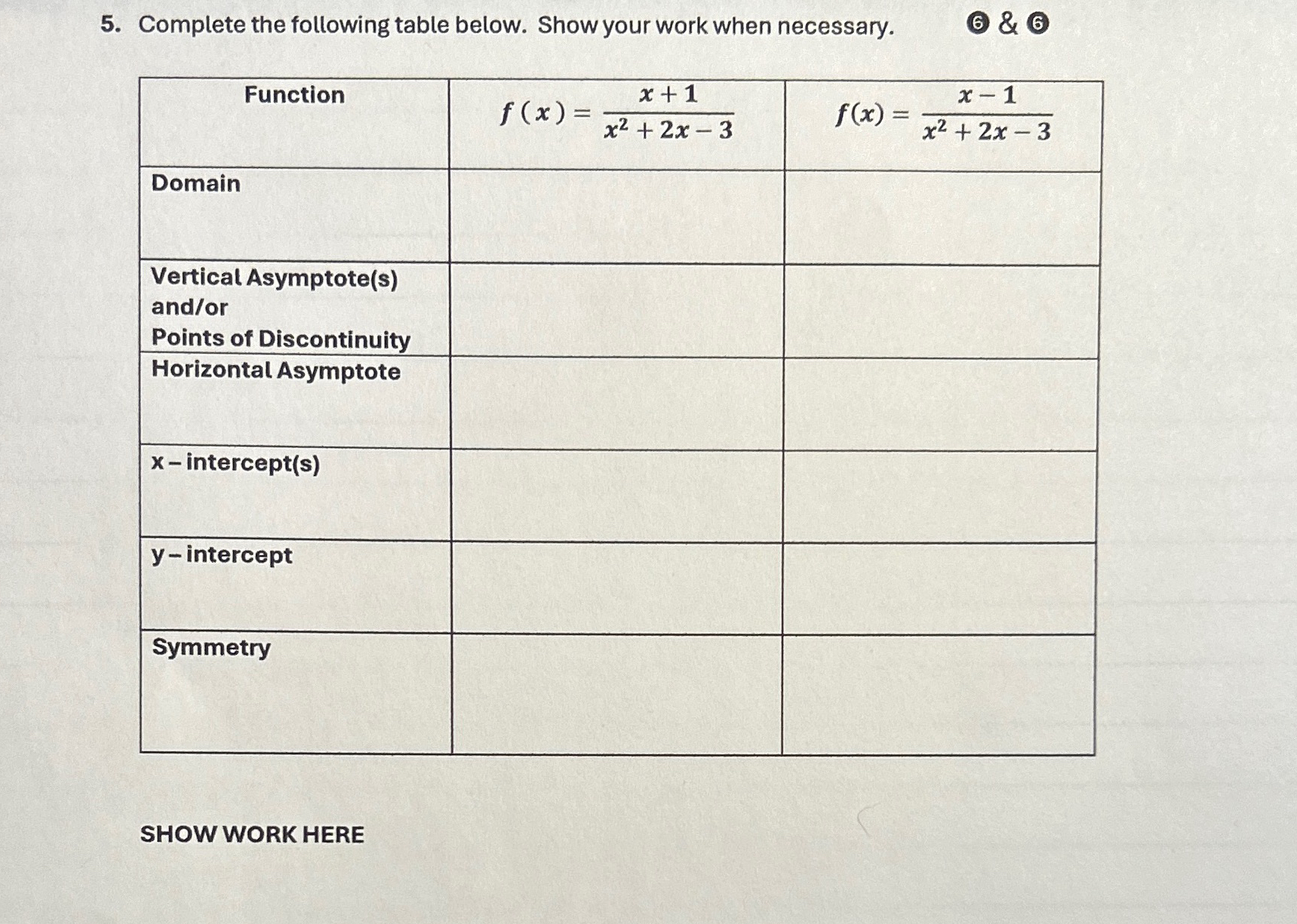 Solved Complete the following table below. Show your work | Chegg.com